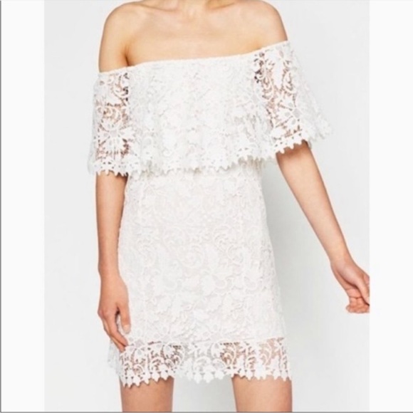 Zara | Dresses | Zara Off Shoulder White Lace Dress | Poshmark